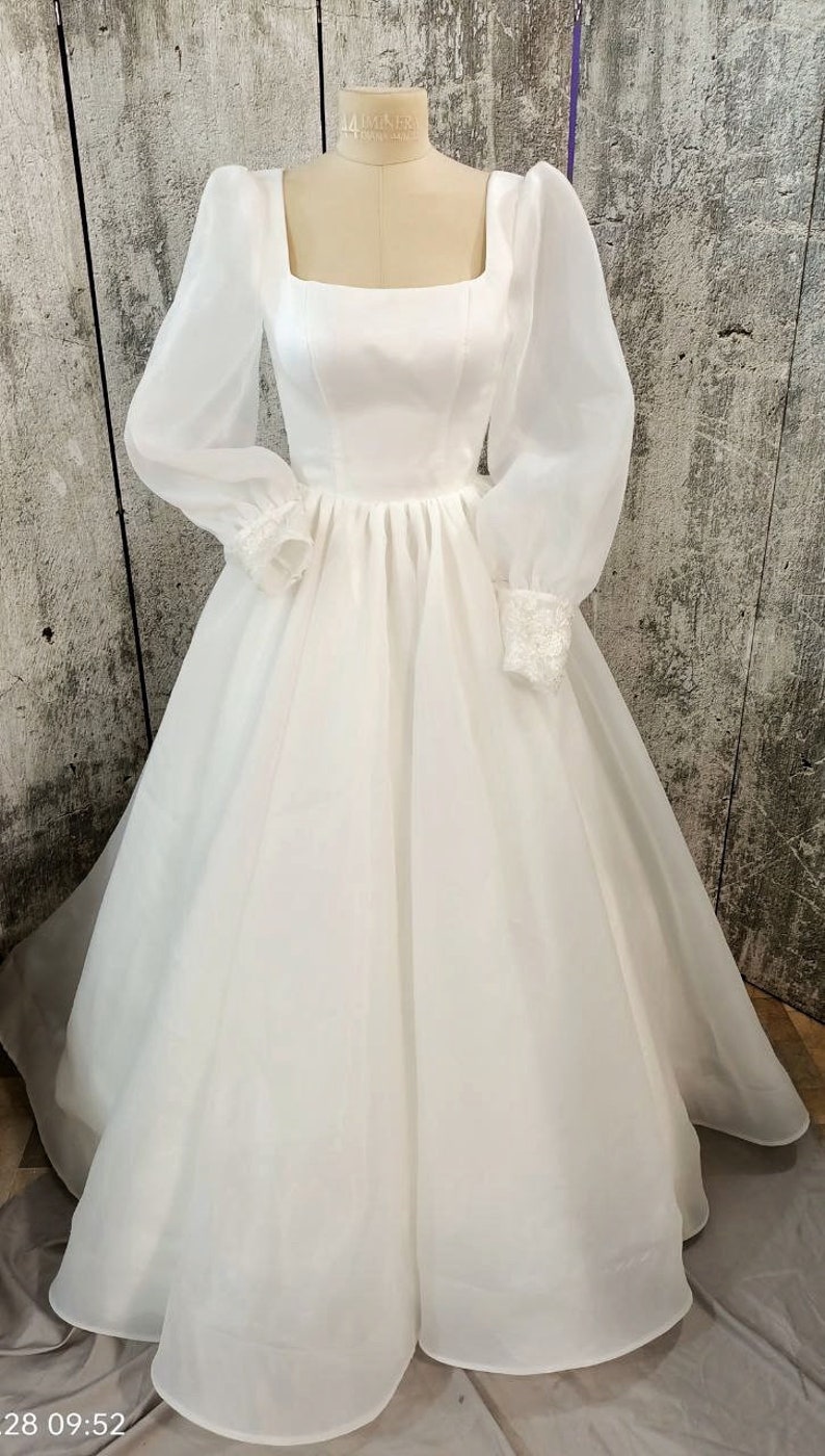 Bishop Sleeve Bridal Dressaline Wedding Dresslong Sleeves - Etsy