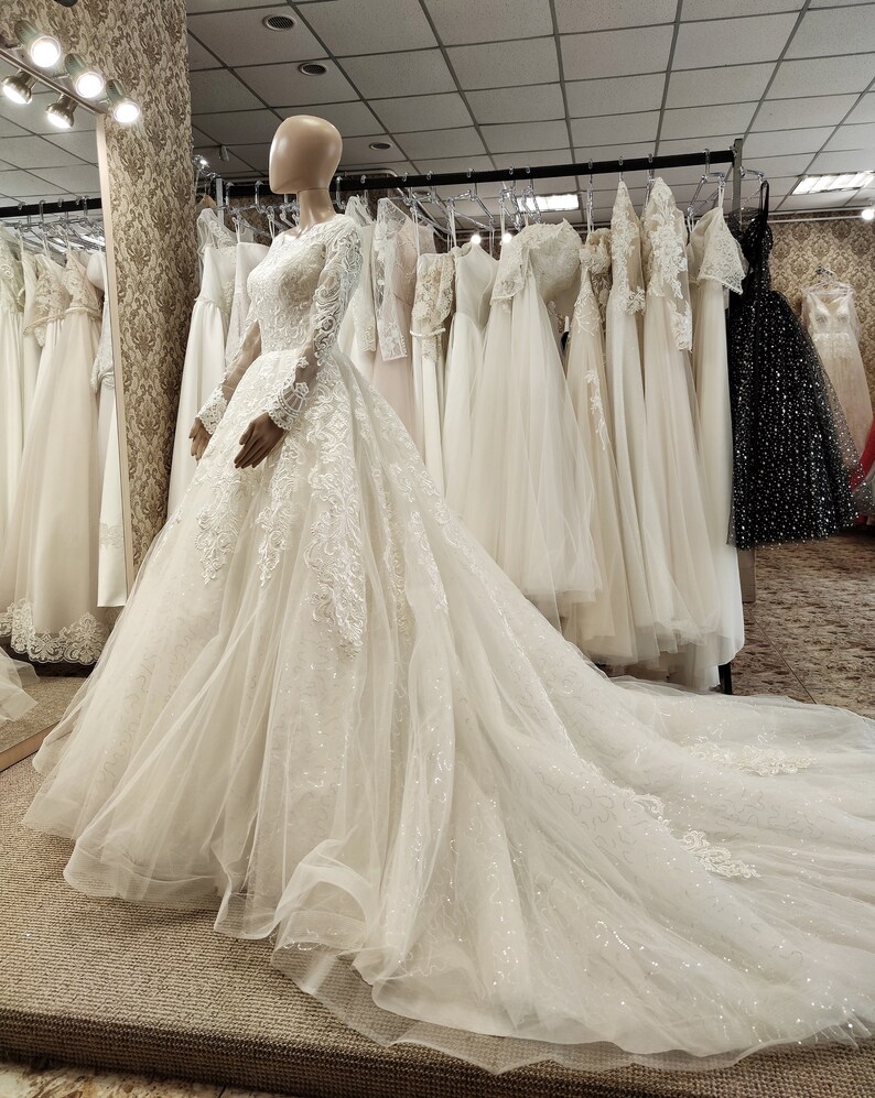 Wedding Dress With Long Train and Lace up Back Ball - Etsy