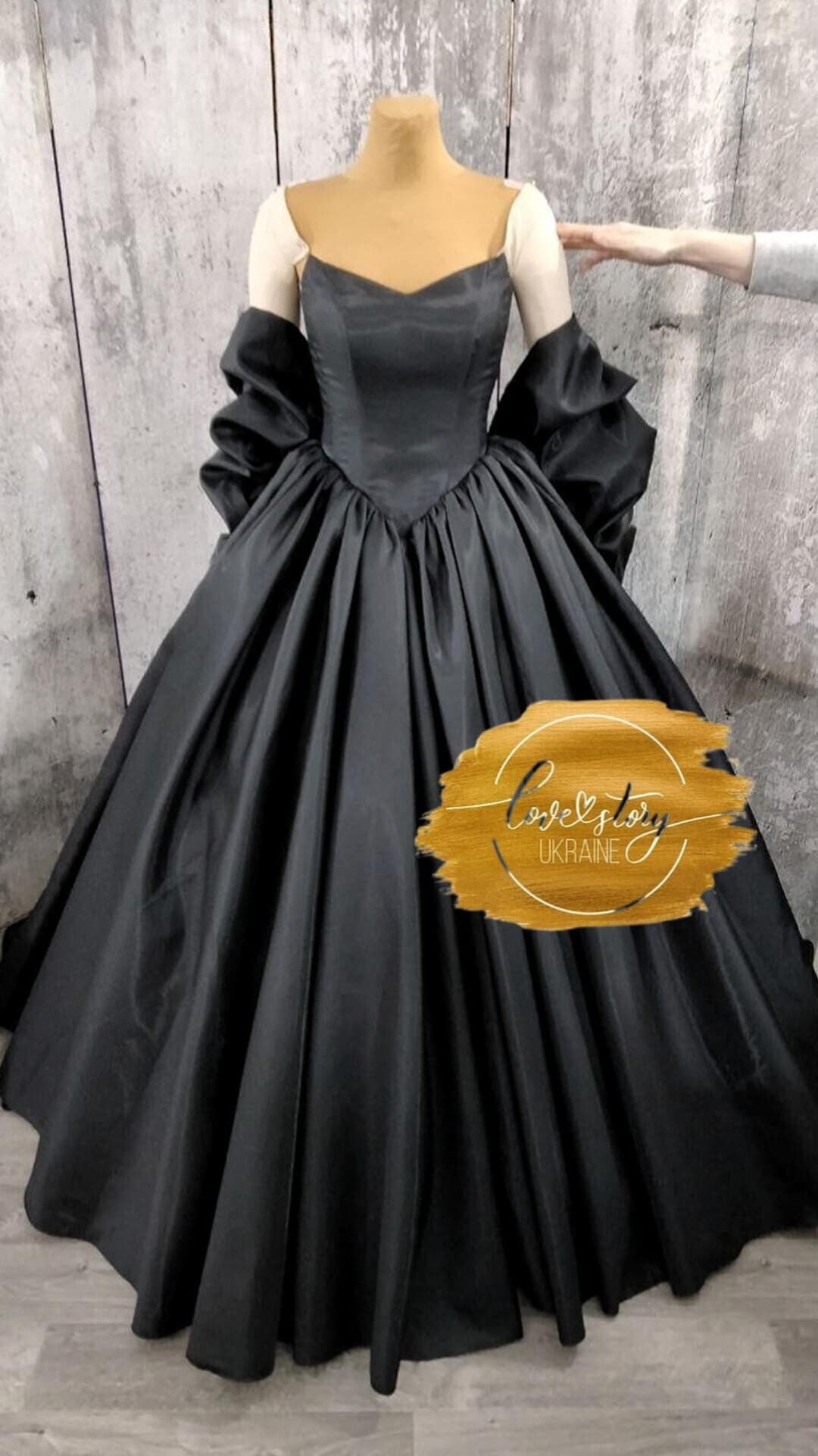 Gothic Outfit Goth Black Bridal Dress Halloween Witchy Ball Vamp Black ...