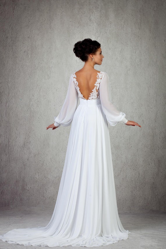 Open Back Wedding Dress Chiffon Bridal Dresscustom Made | Etsy