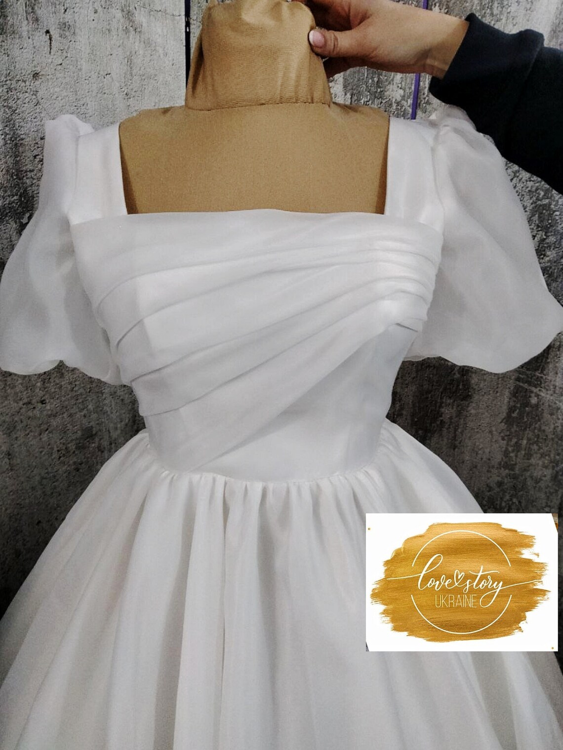 Bishop Sleeve Bridal Dress Square Neckline Cathedral Bridal Gown Corset ...