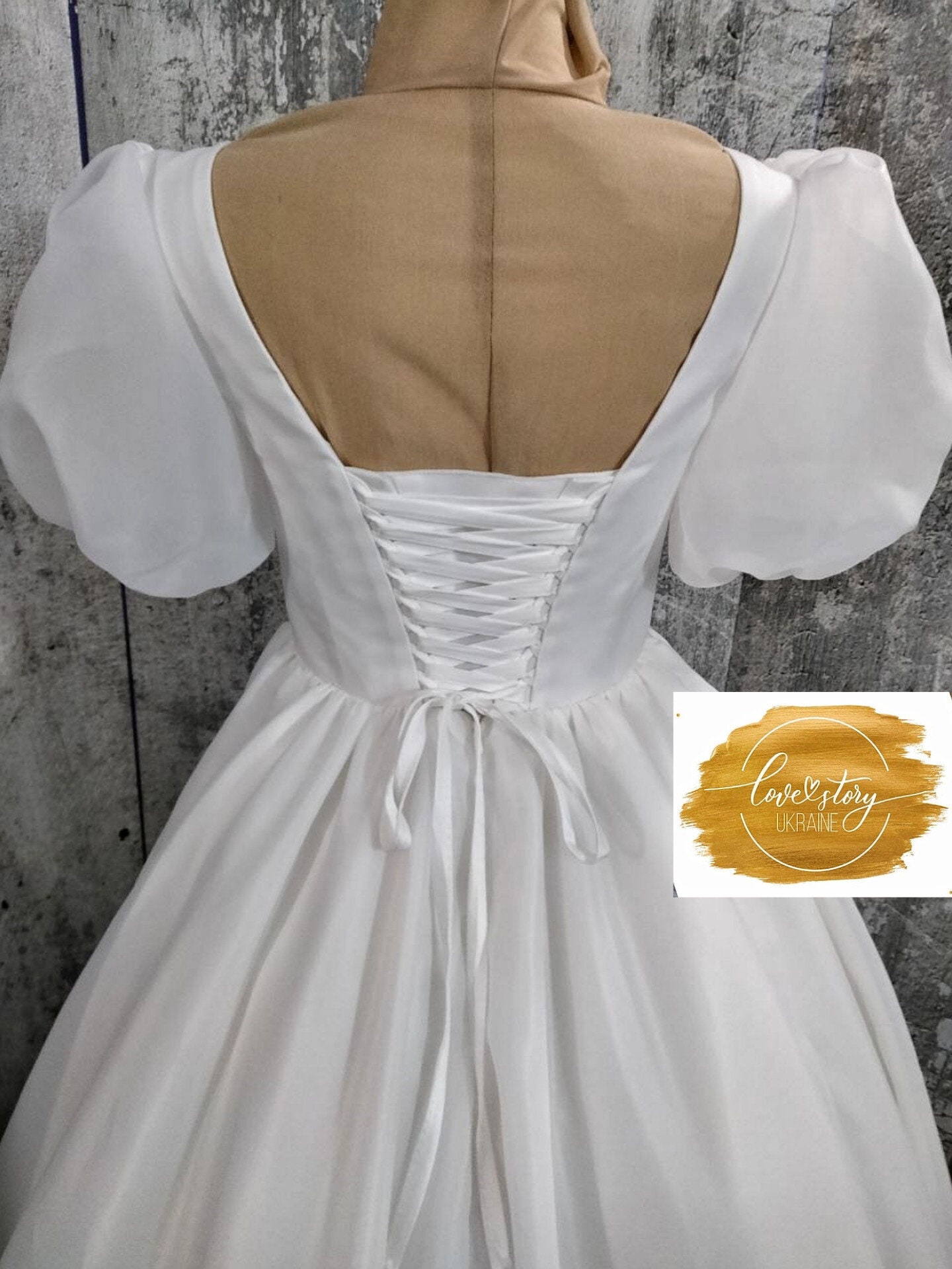 Bishop Sleeve Bridal Dress Square Neckline Cathedral Bridal Gown Corset ...