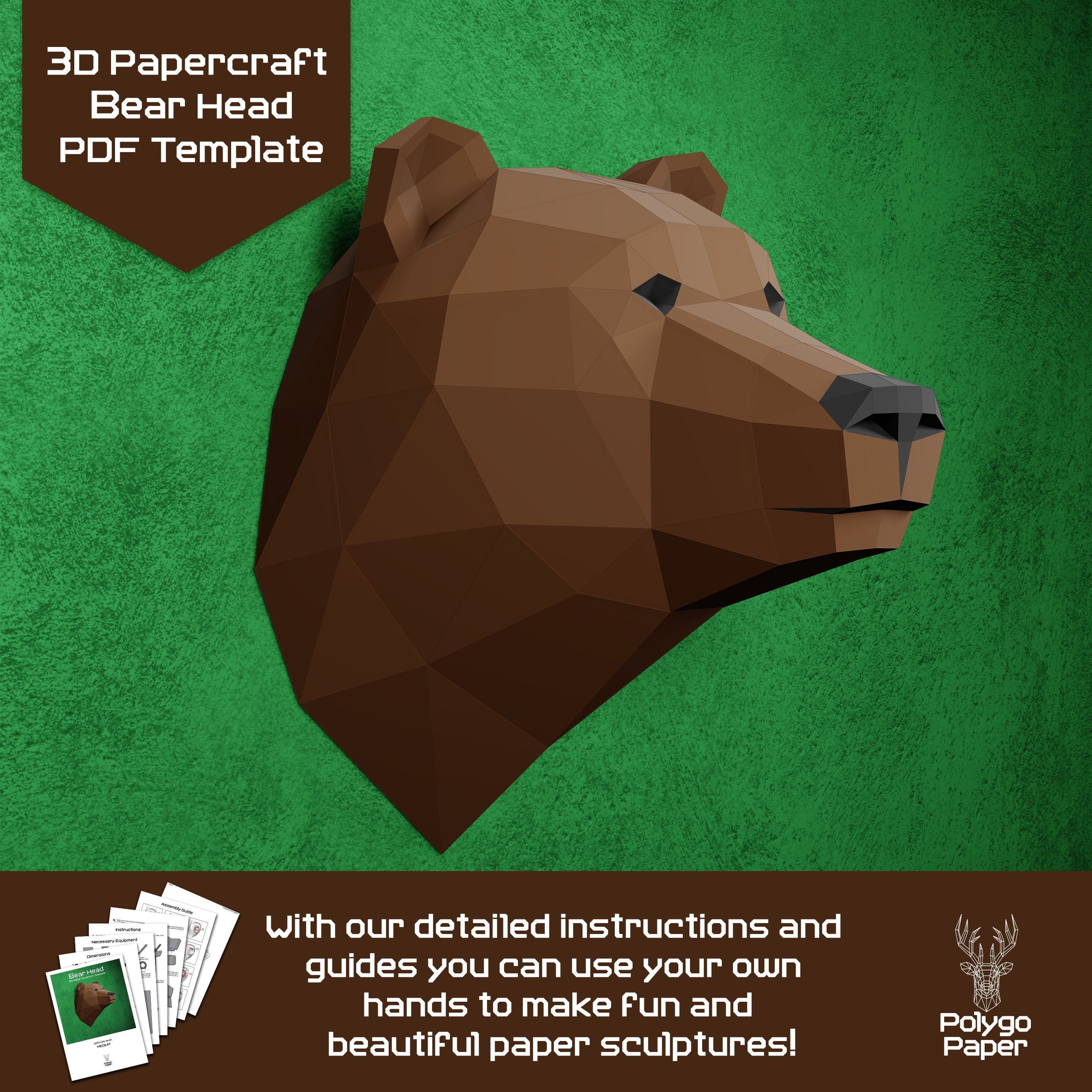 3D Papercraft Bear Head - Assembly Guide and Printable Template - Etsy