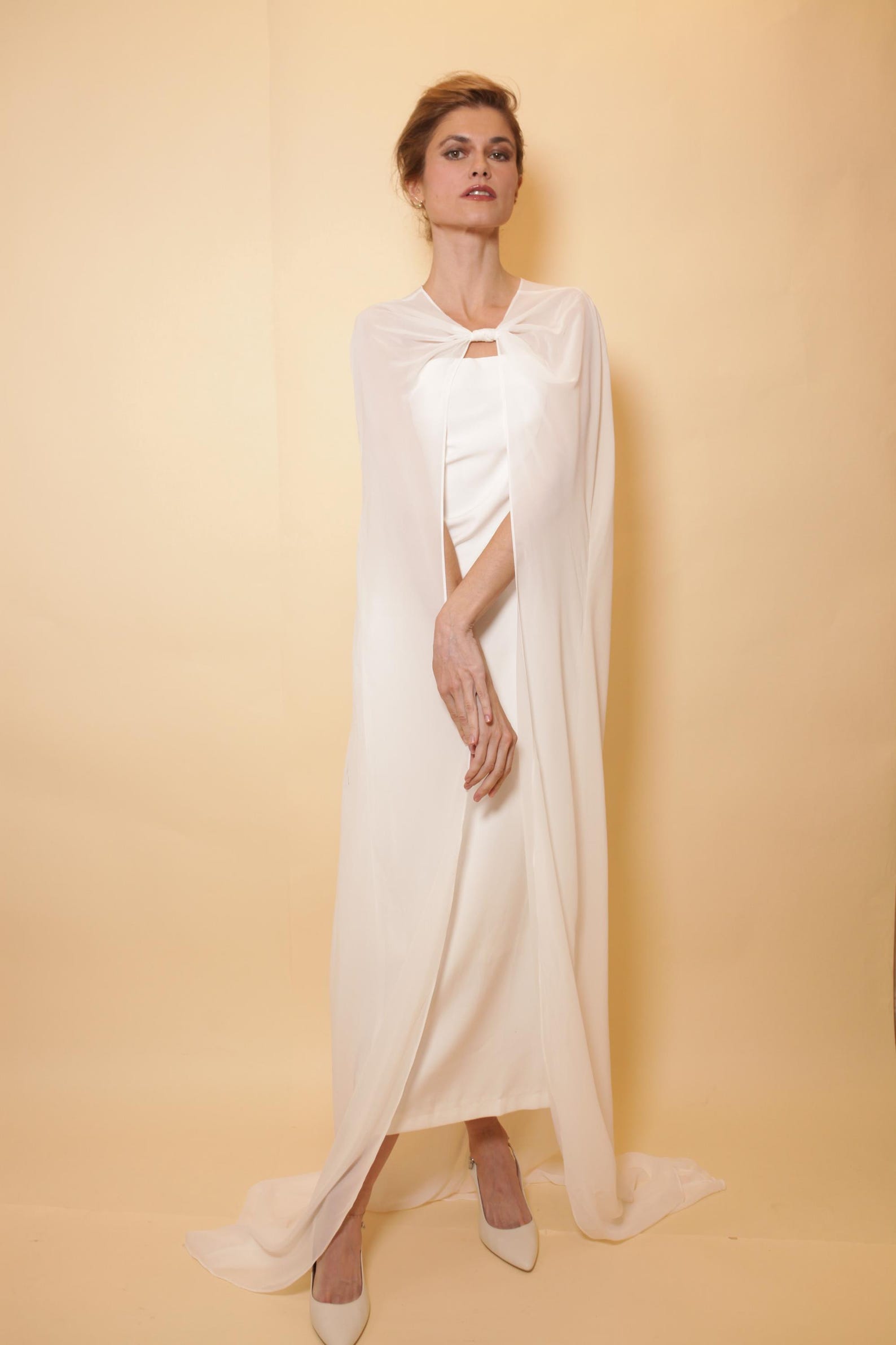 Minimalist Bridal Chiffon Cape With Knot - Etsy