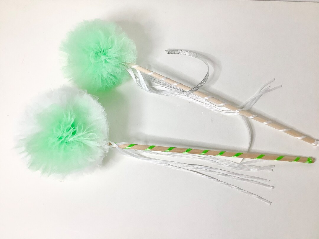 Mint Green Tulle Pompom Party Wand, Birthday Party, Bridesmaid Wand ...
