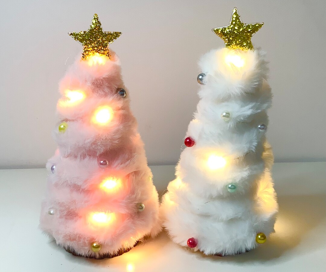 Fluffy Christmas Tree With Lights, Pink Christmas Tree, Mini Christmas ...