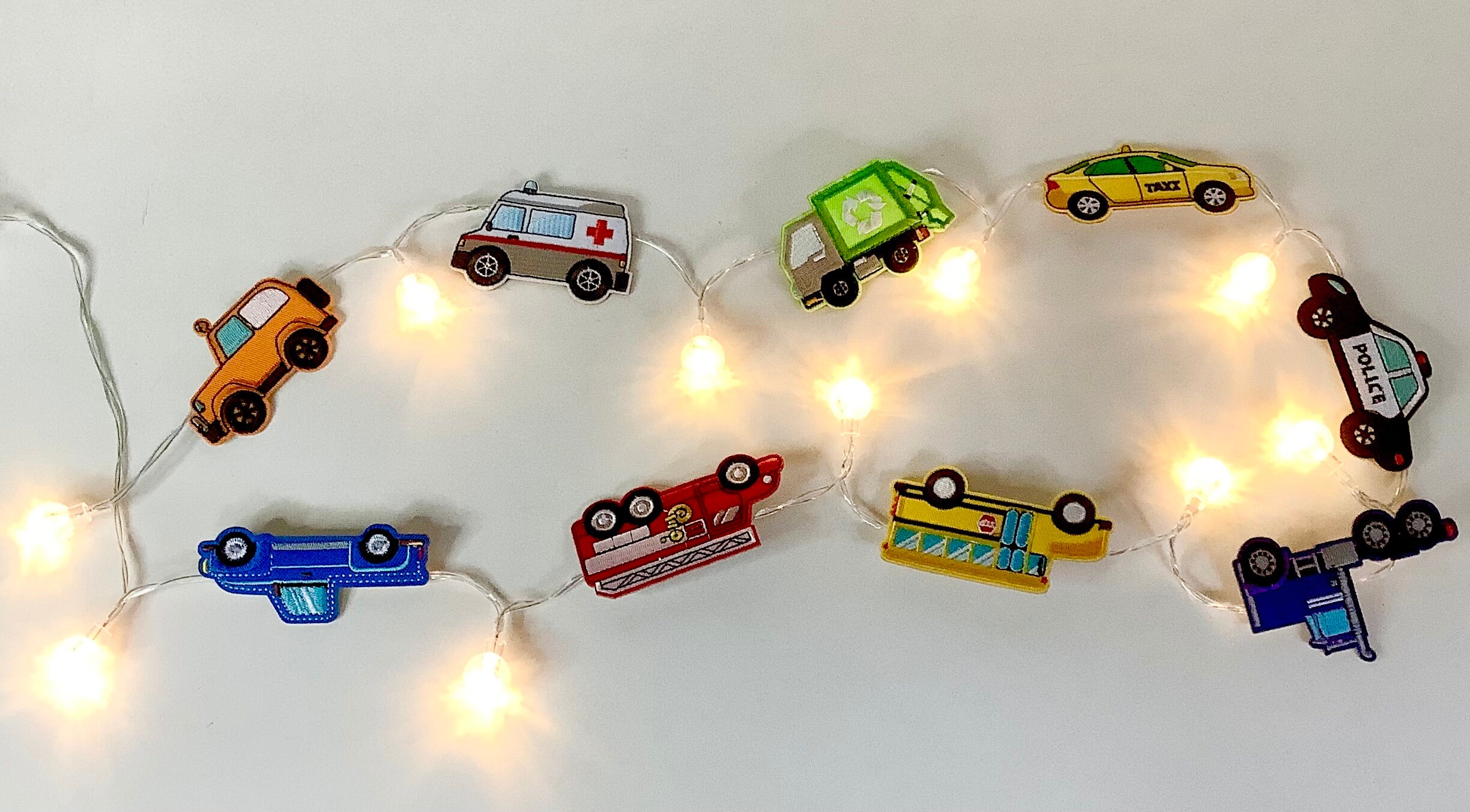 American City Car String Lights, Embroidered Vehicle Garland, Kids Room ...