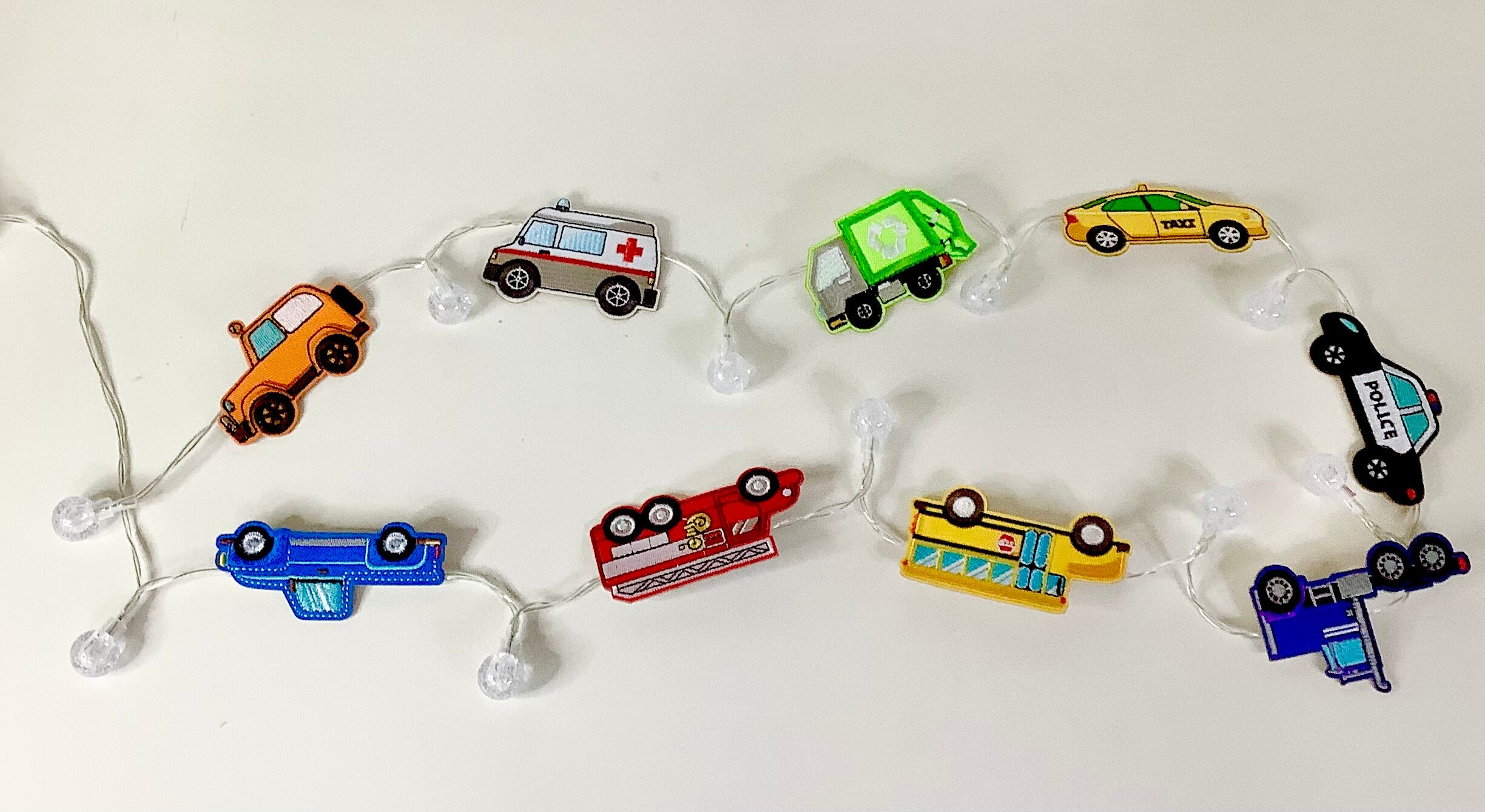 American City Car String Lights, Embroidered Vehicle Garland, Kids Room ...