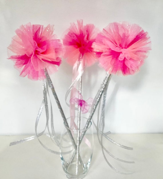 Pink Glitter Wand Tulle Pompom Wand Fairy Princess Wand Baby Shower Girl Birthday Girl Wand Bridesmaid Pink Wand Etsy