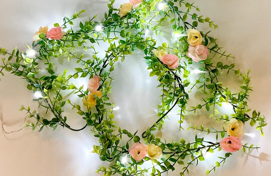 Eucalyptus Garland With Flowers and Lights, Flower Table Runner, Lights ...