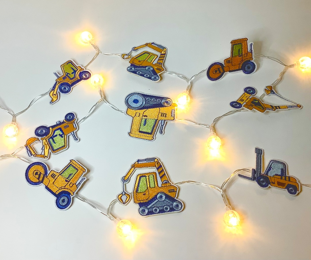 Yellow Construction Theme String Lights,building Vehicles, Boys Room ...