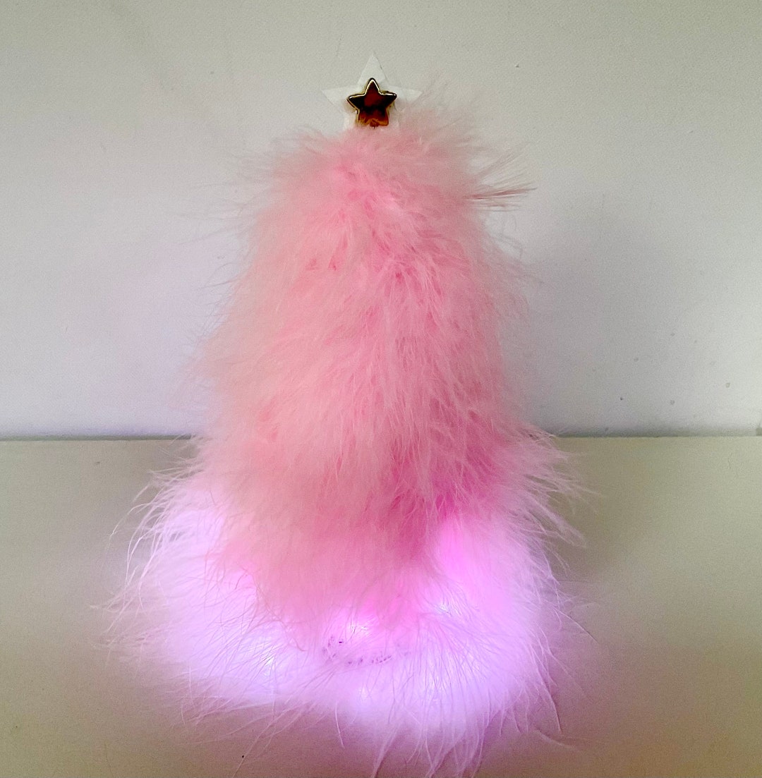 Pink Feathery Night Light for Girls Room, Pink Ornament, Side Light for ...