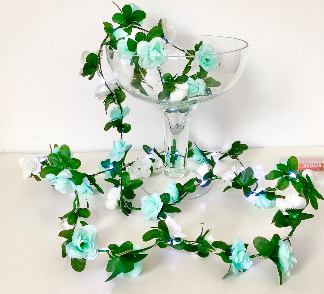 Blue and White Flower Light Garland, Flower Lights, Garland Decoration ...