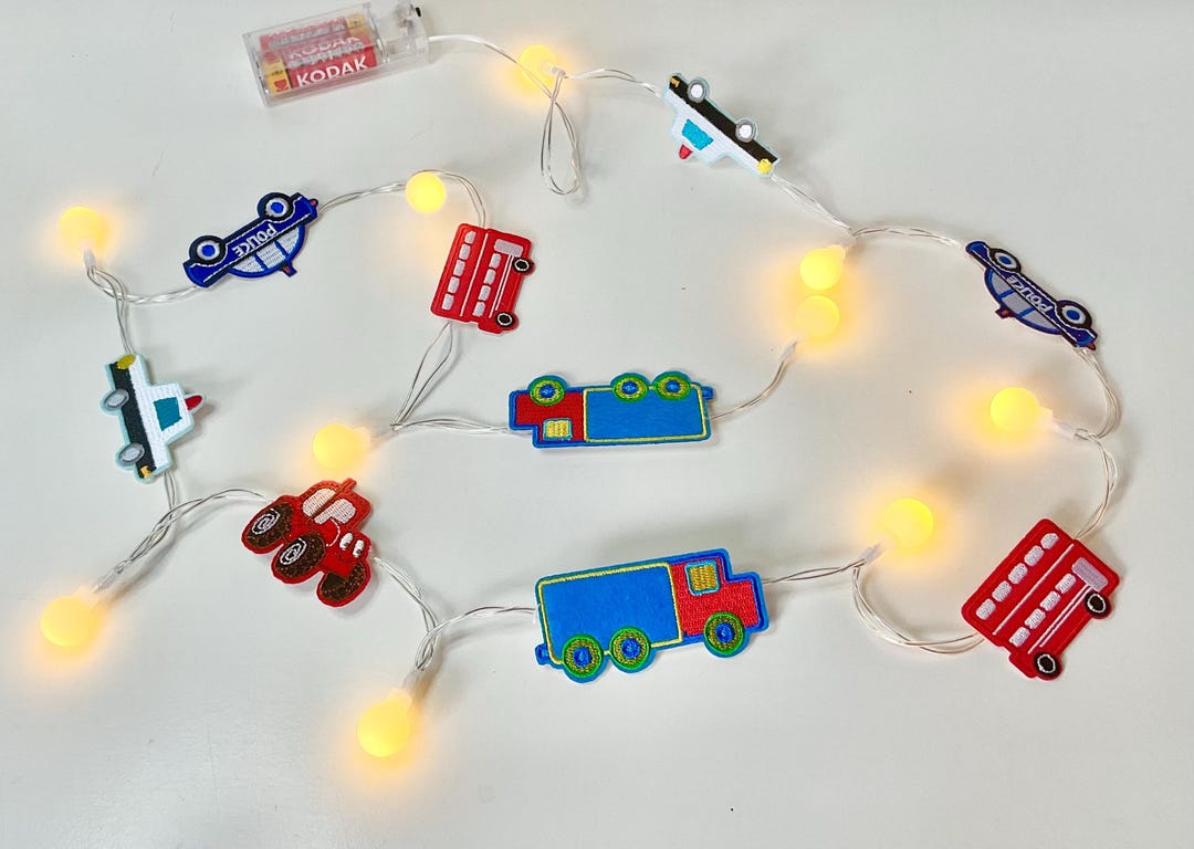 Vehicle String Lights, Embroidered Car Garland, Boy Room Decor - Etsy