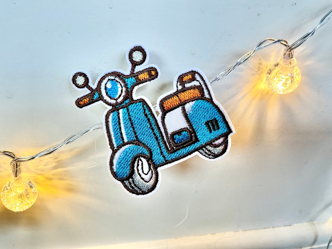 Blue Motor Scooter String Lights, Embroidered Moped Garland, Man Cave ...