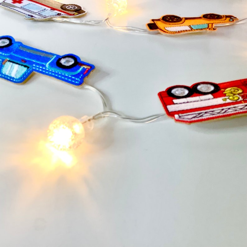 American City Car String Lights, Embroidered Vehicle Garland, Kids Room ...