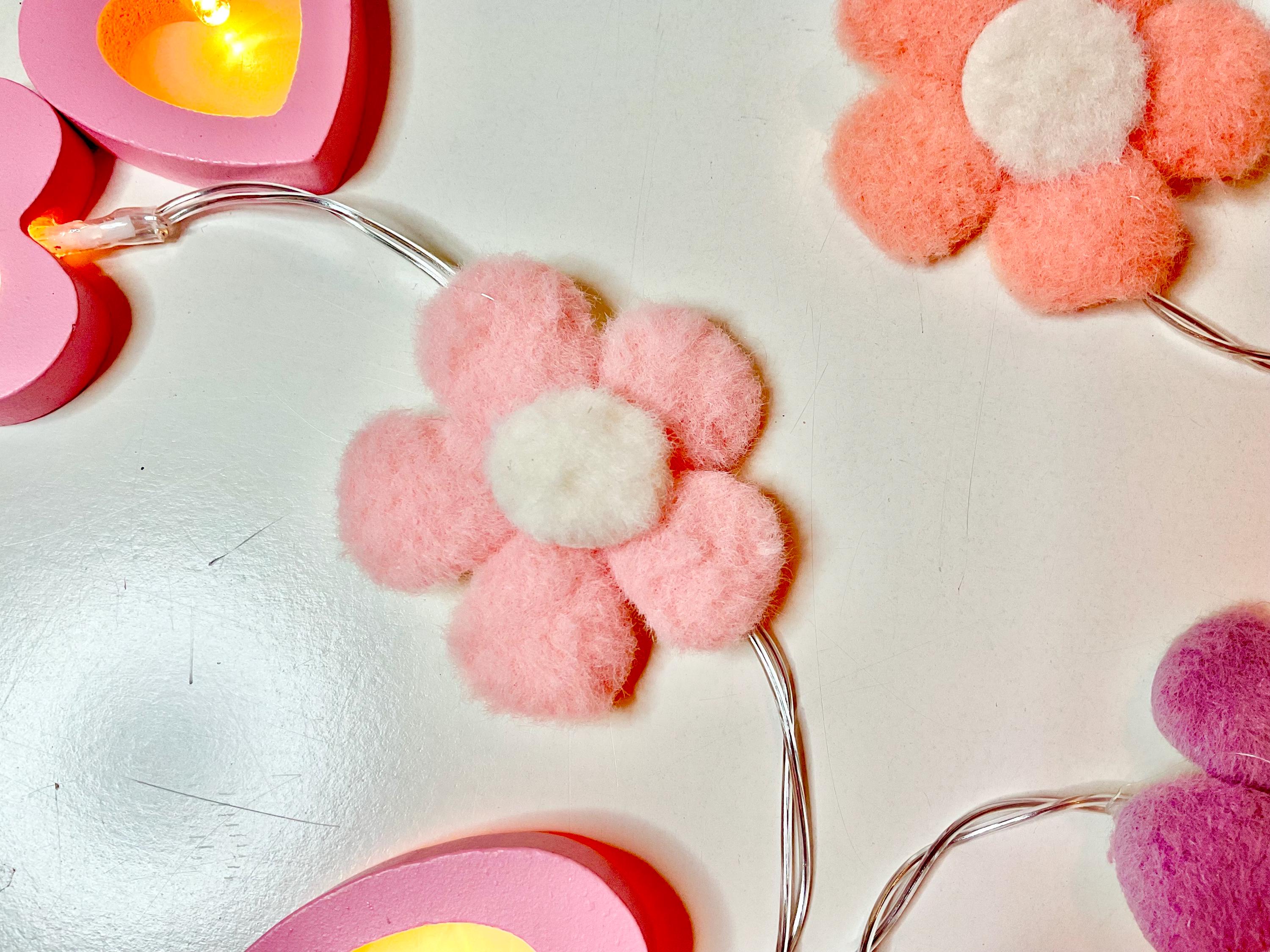 Pink Wooden Heart String Lights, Fluffy Flower Nursery Decor, Lights ...