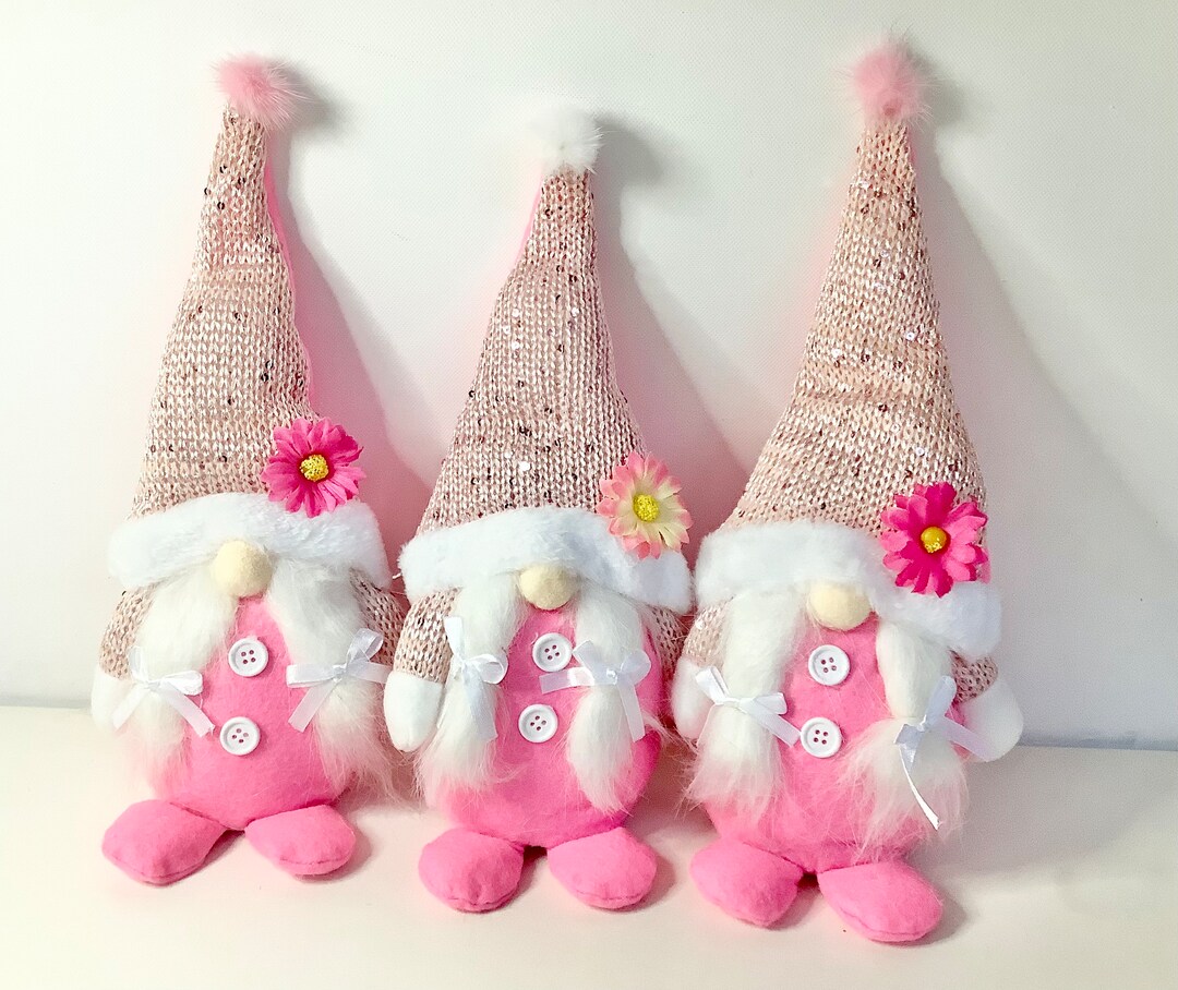 Pink Sitting Gonk Pink Gnome With Flower Decoration Gift for - Etsy