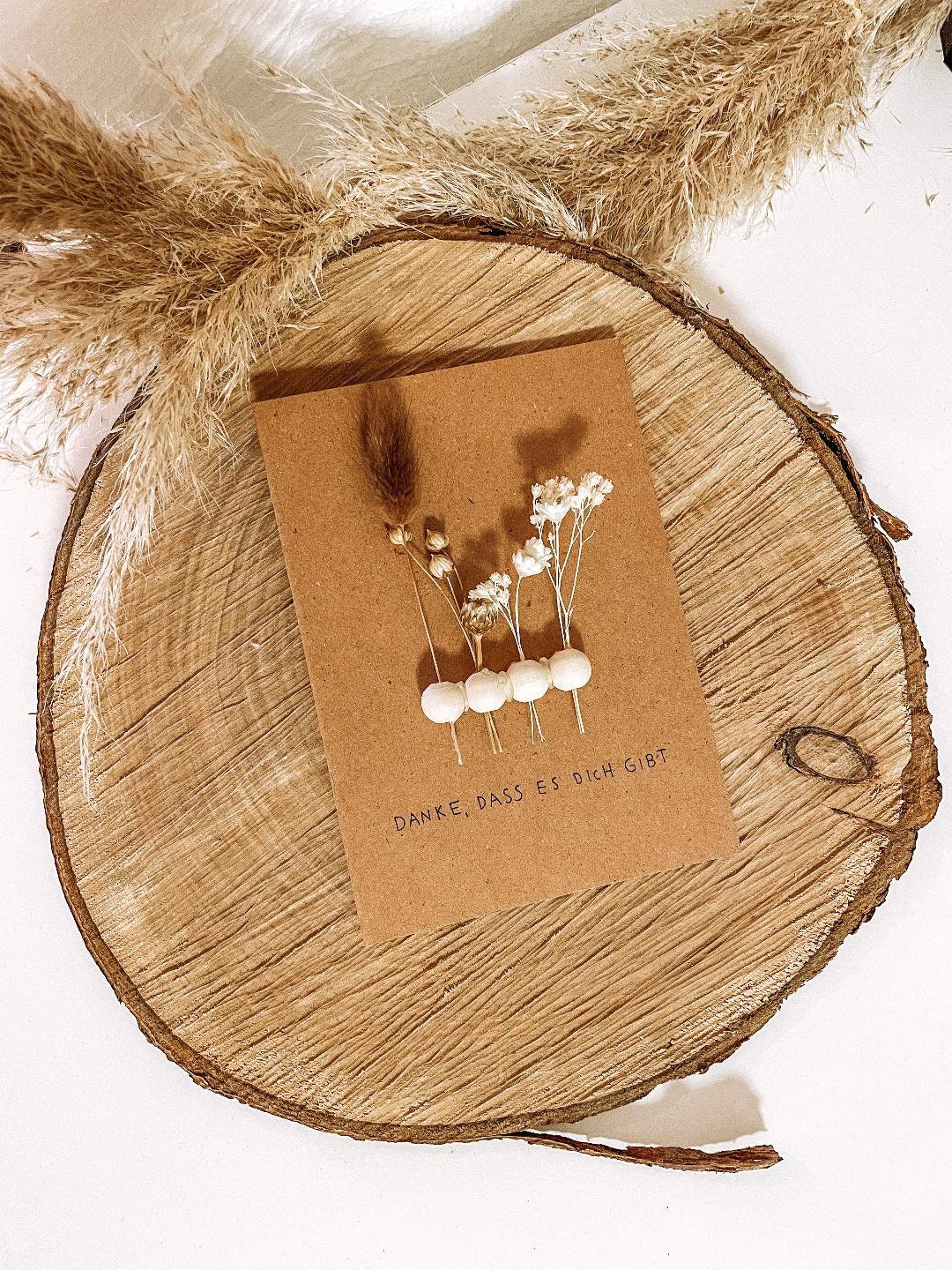 Beaded Cards With Dried Flowers and Message, Gift Card, Greeting Card ...