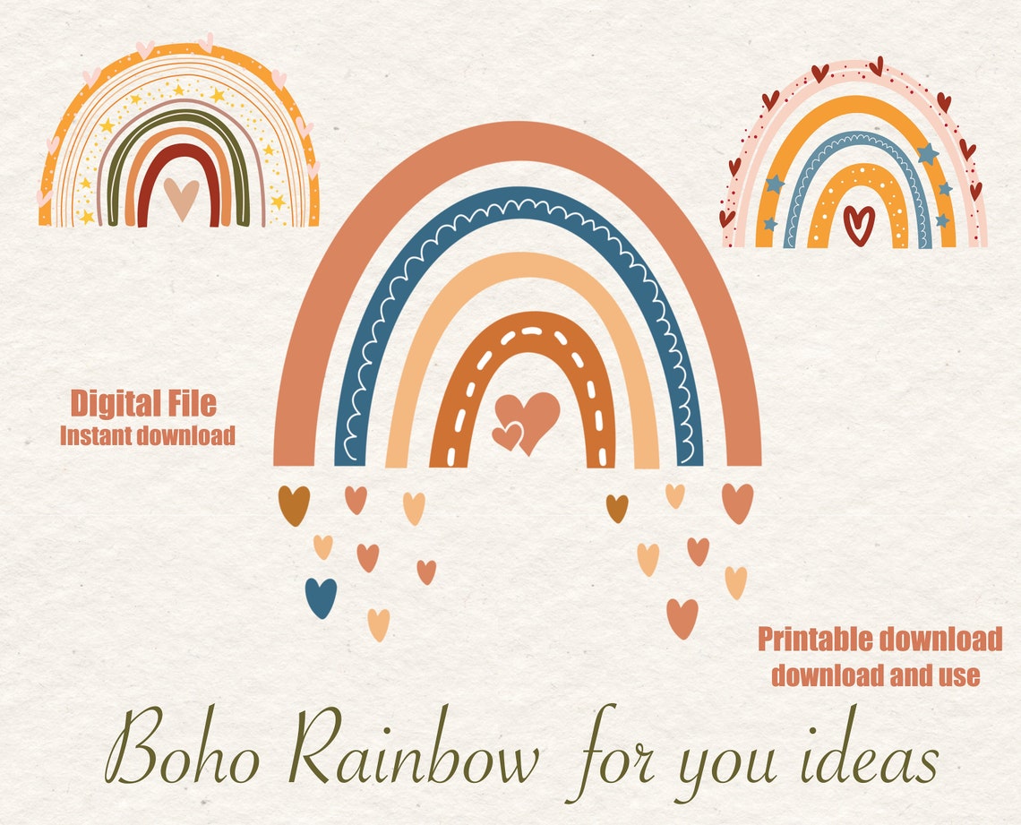 Boho Rainbows Clipart. Boho Png. Baby Pastel Rainbows. Rainbow Clipart ...