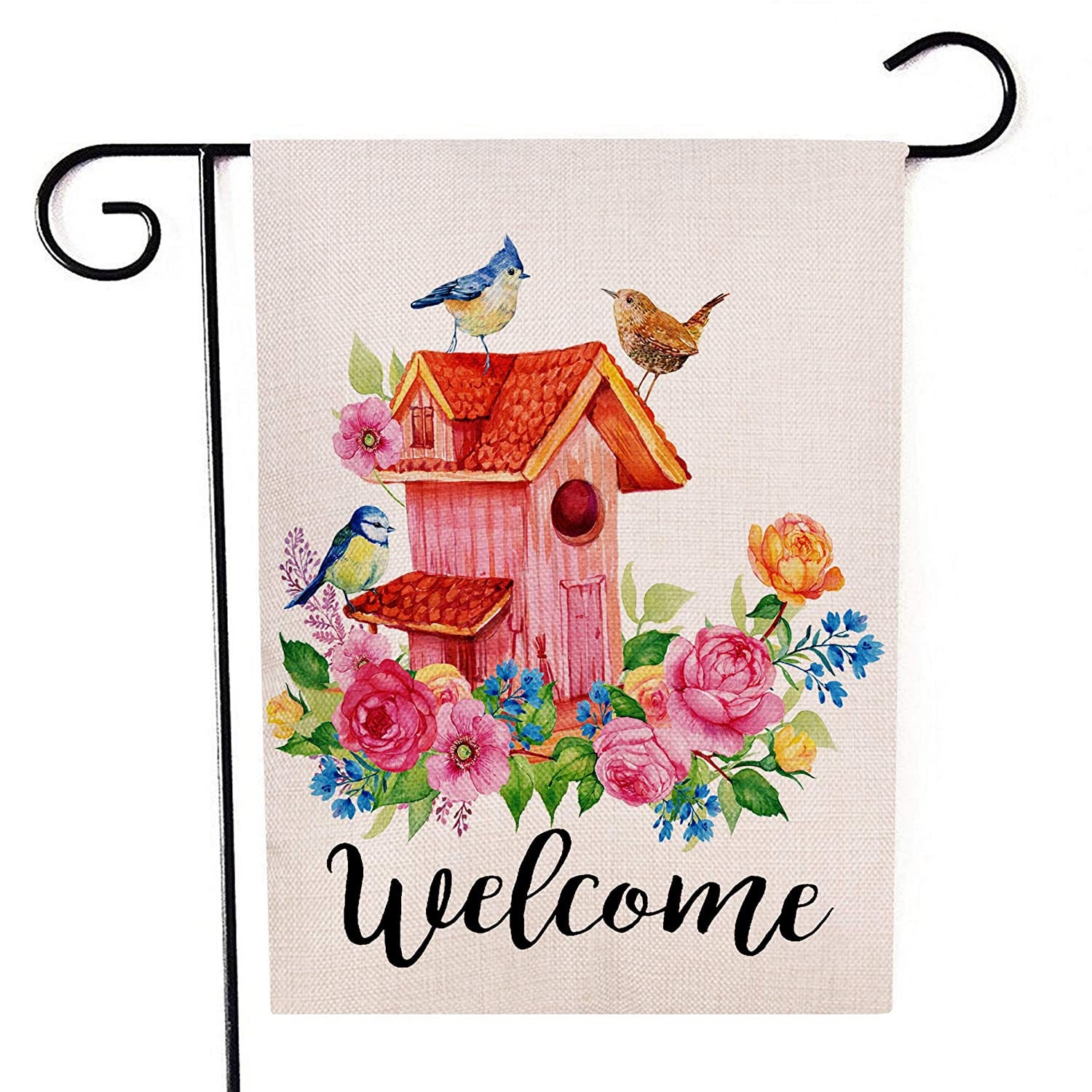Welcome Garden Flag Birdhouse Birds and Flowers Small Vertical | Etsy