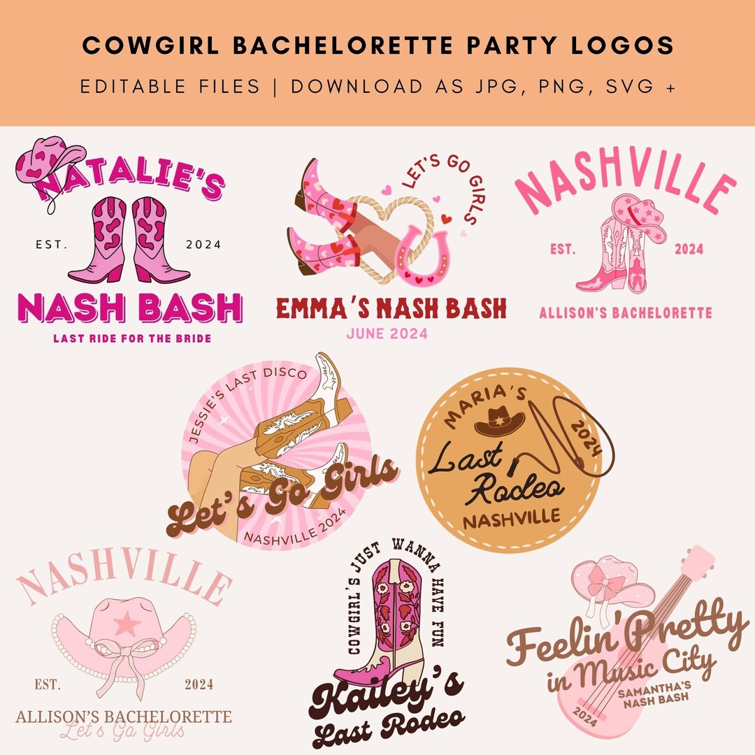 8 Editable Nashville Bachelorette Party Logos | DIY Cowgirl -themed ...
