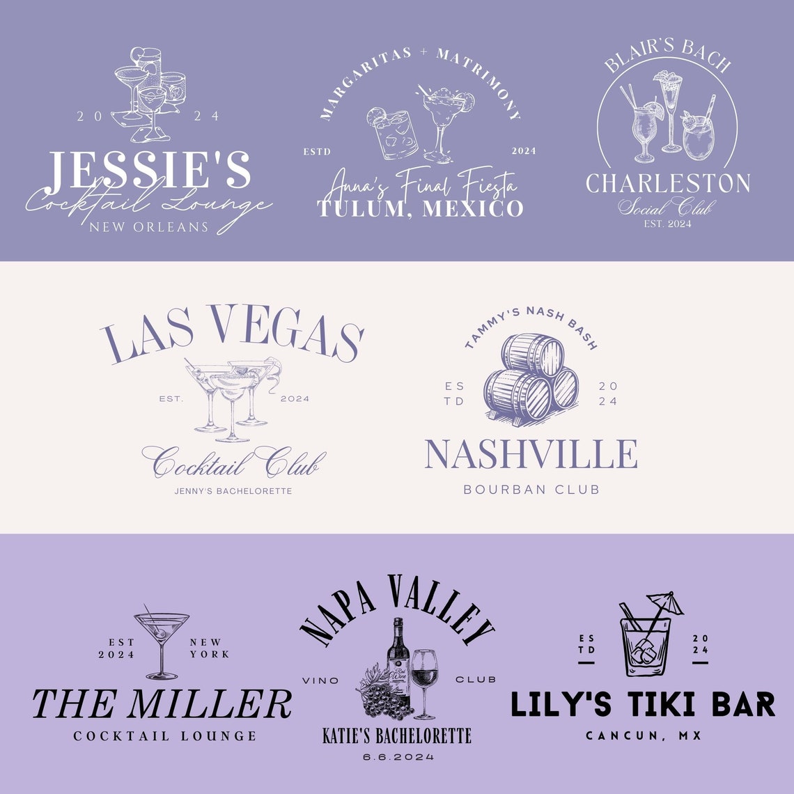 8 Editable Cocktail-inspired Bachelorette Party Logos| DIY Drink-theme ...