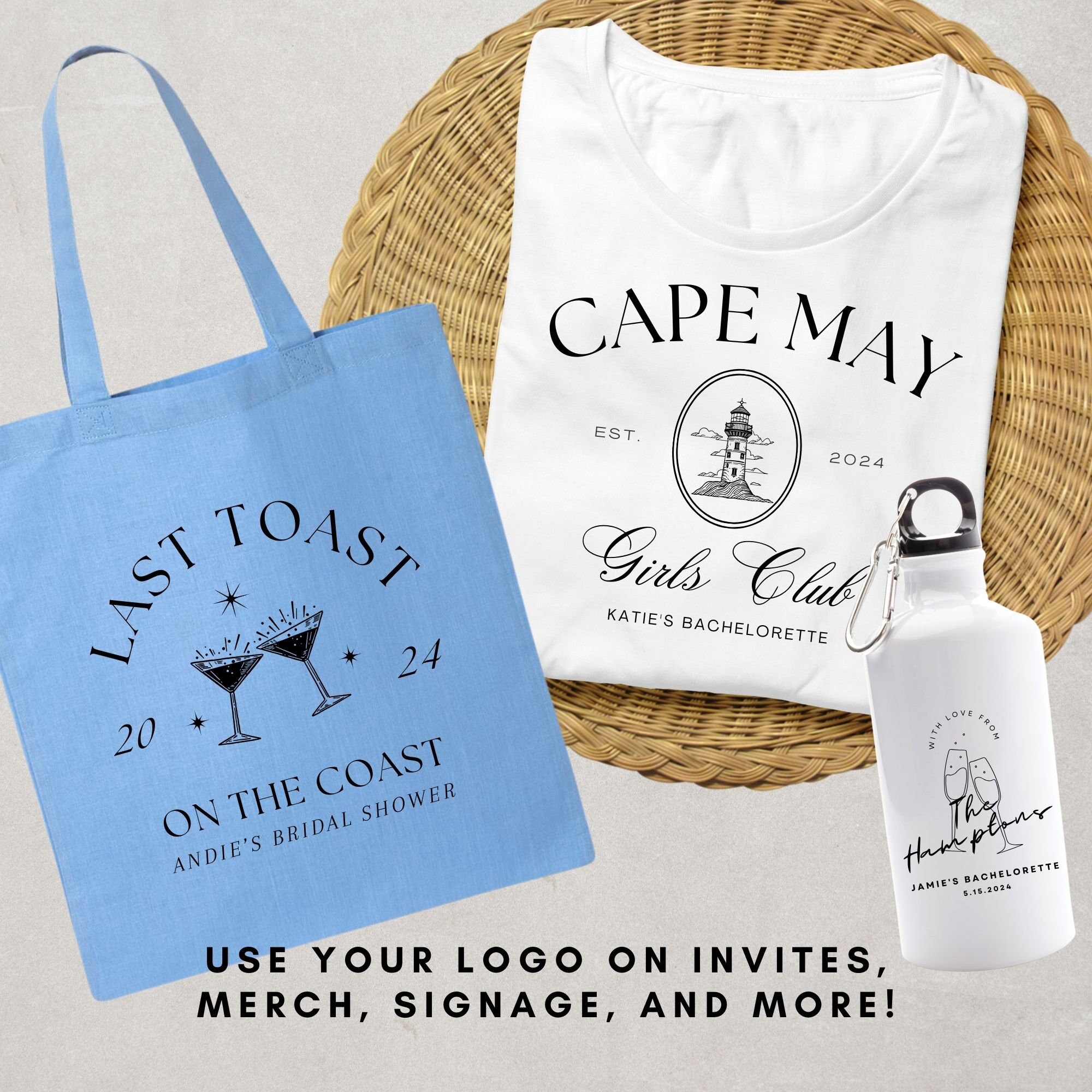 4 Editable Coastal Bachelorette Bridal Shower Logo Pack | DIY Beach ...