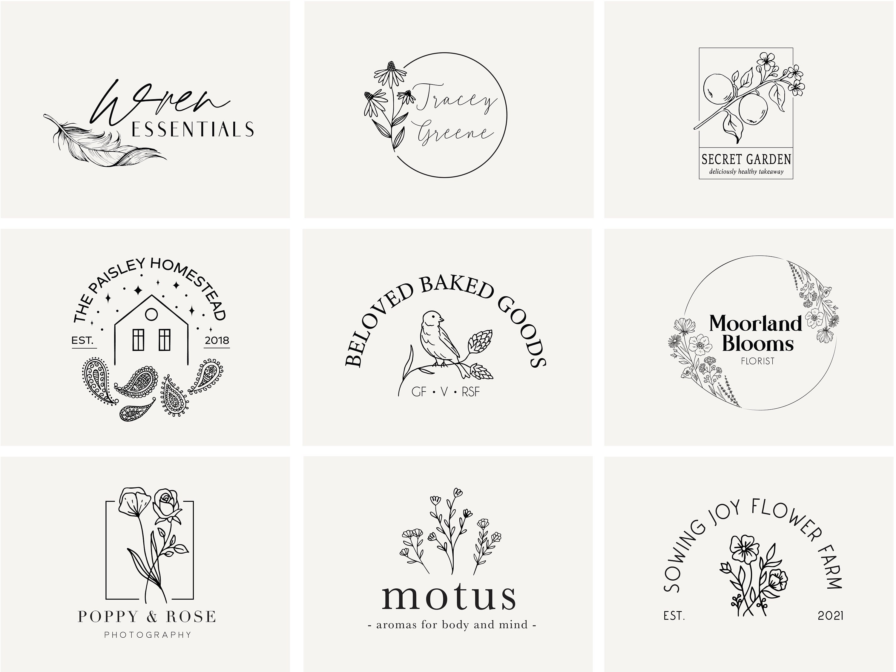 Custom Hand Drawn Line Art Logo Design - Natural, Minimalist, Modern ...