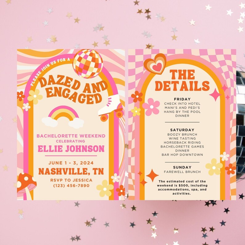 Retro Groovy Bachelorette Invitation Itinerary Schedule - Etsy