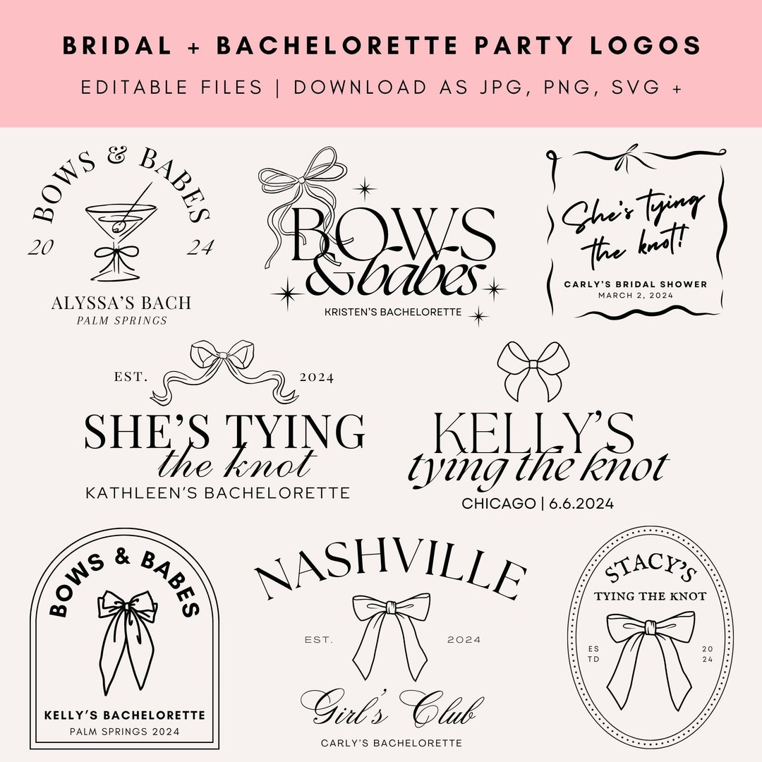 8 Editable Bows + Tying the Knot Bachelorette Bridal Shower Logo ...