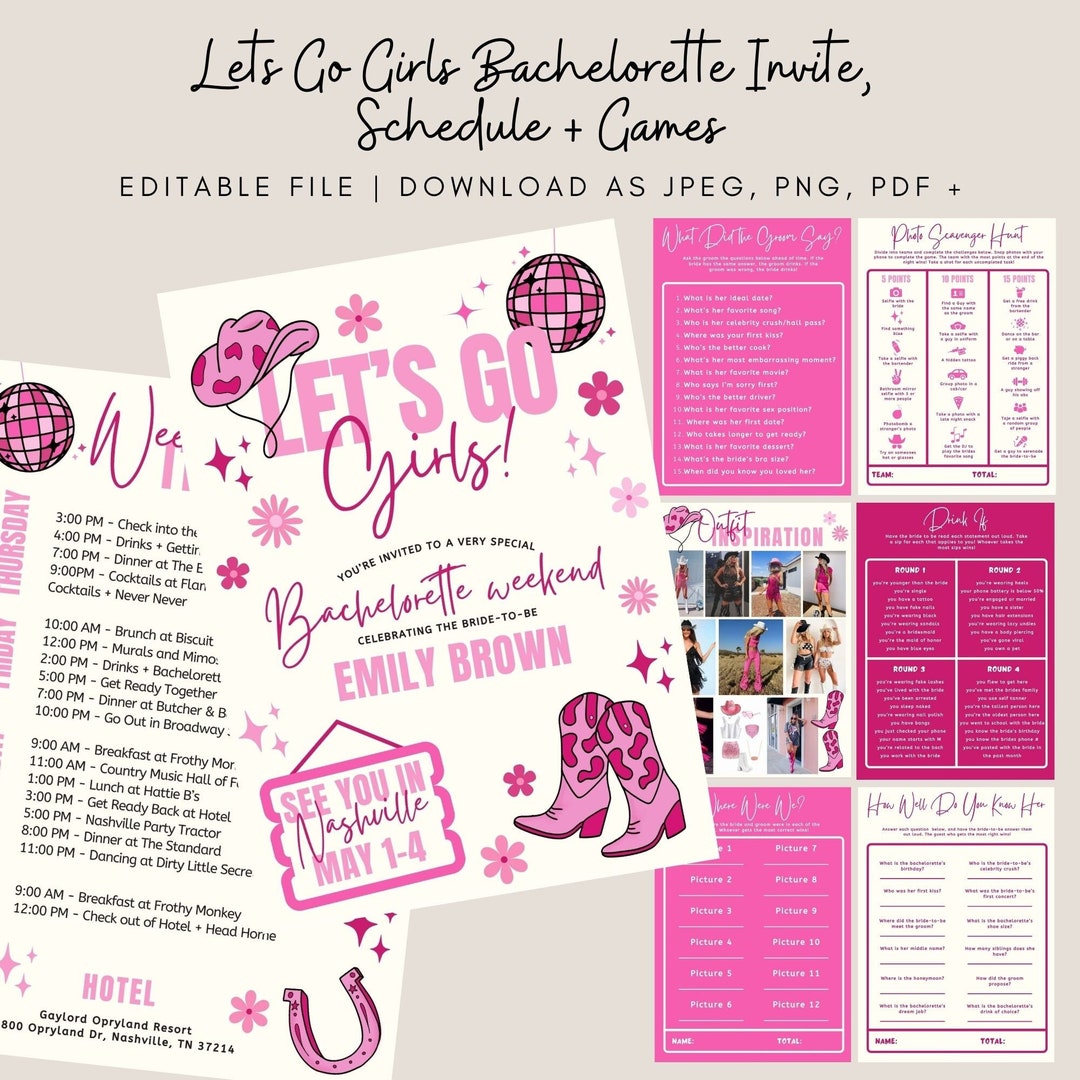 Western "let's Go Girls" Bachelorette Party Invite, Itinerary + Games ...