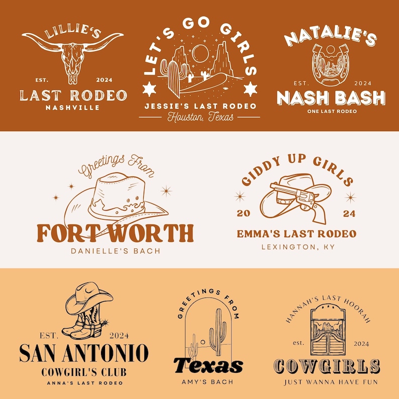 8 Editable Western Cowgirl Bachelorette Party Logos | DIY Western ...