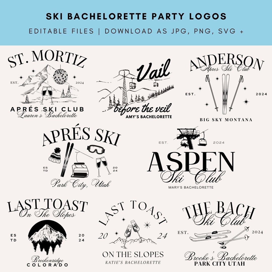 8 Editable Apres Ski-inspired Bachelorette Party Logos| DIY Ski-theme ...
