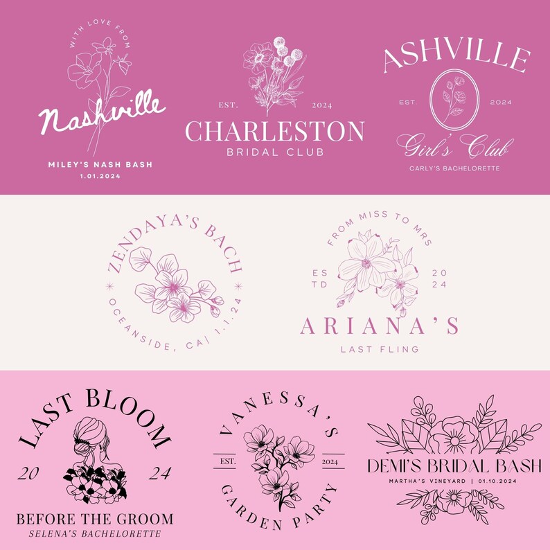 8 Editable Floral Bachelorette Party Logo Pack | Canva DIY Templates ...