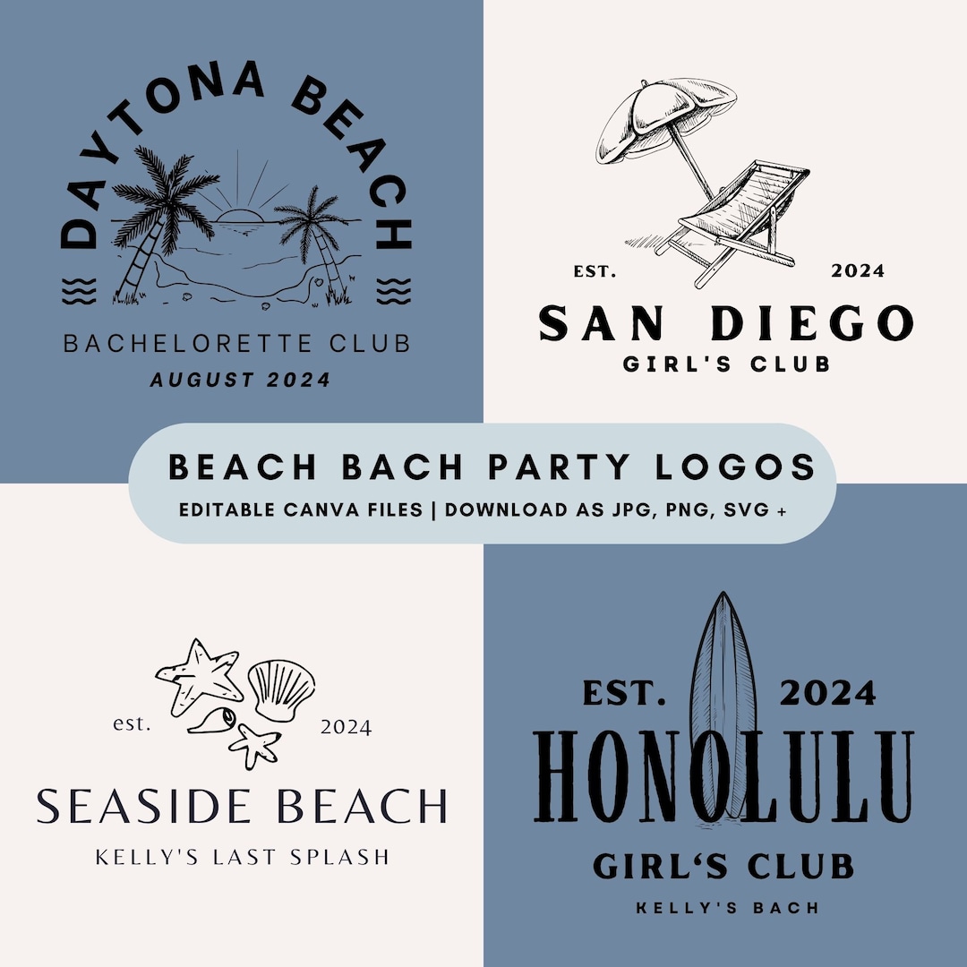 4 Editable Beach Bachelorette Bridal Shower Logo Pack | DIY Beach ...