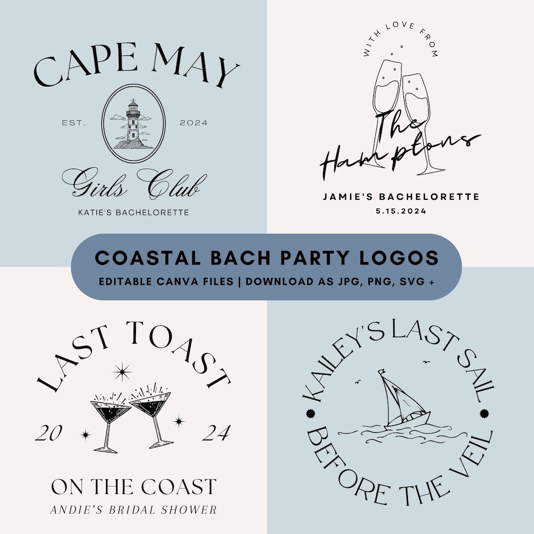 4 Editable Coastal Bachelorette Bridal Shower Logo Pack | DIY Beach ...