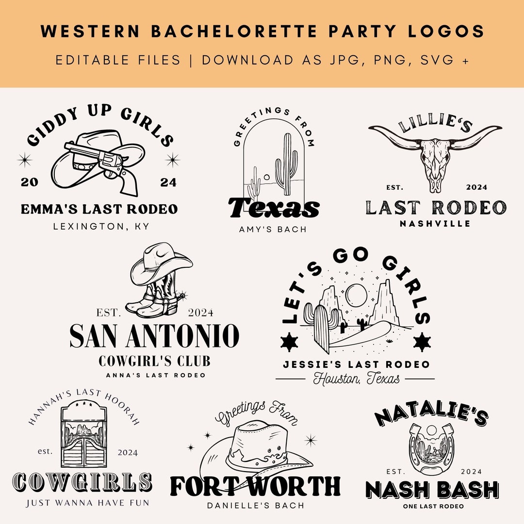 8 Editable Western Cowgirl Bachelorette Party Logos | DIY Western ...