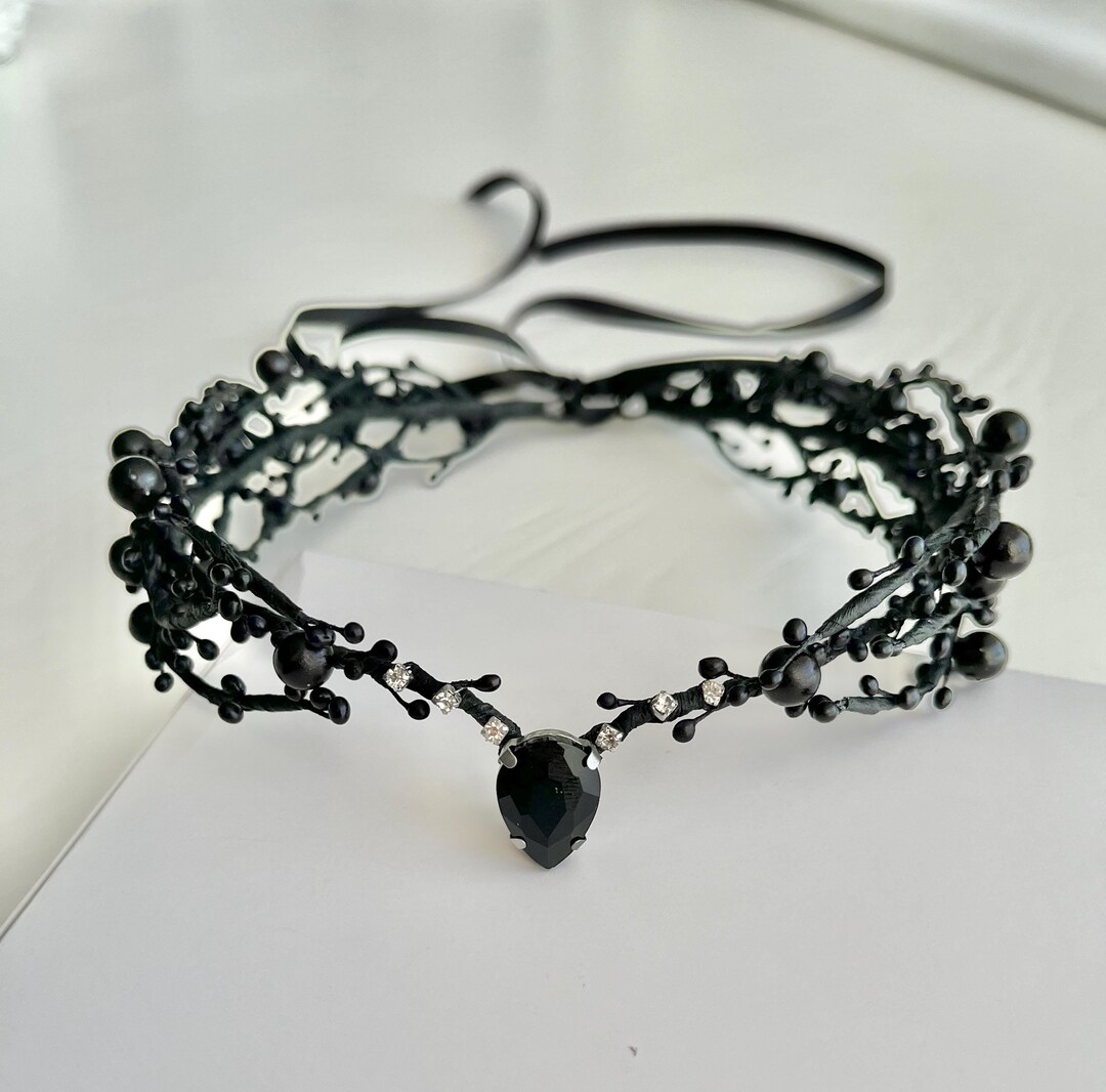 Black Elven Crown, Black Twig Crown, Black Tiara, Gothic Crown, Goth ...