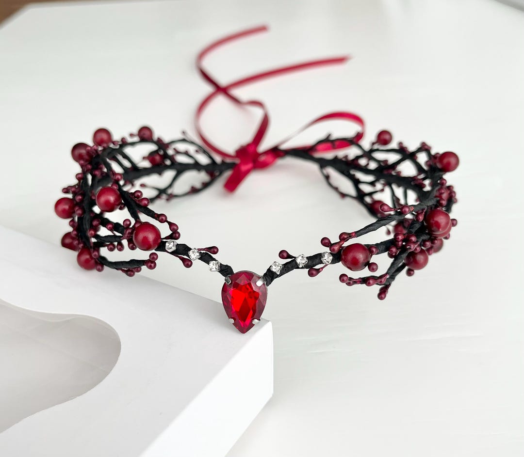 Burgundy Elven Crown, Red Twig Crown,elf Queen Tiara,gothic Crown,goth ...