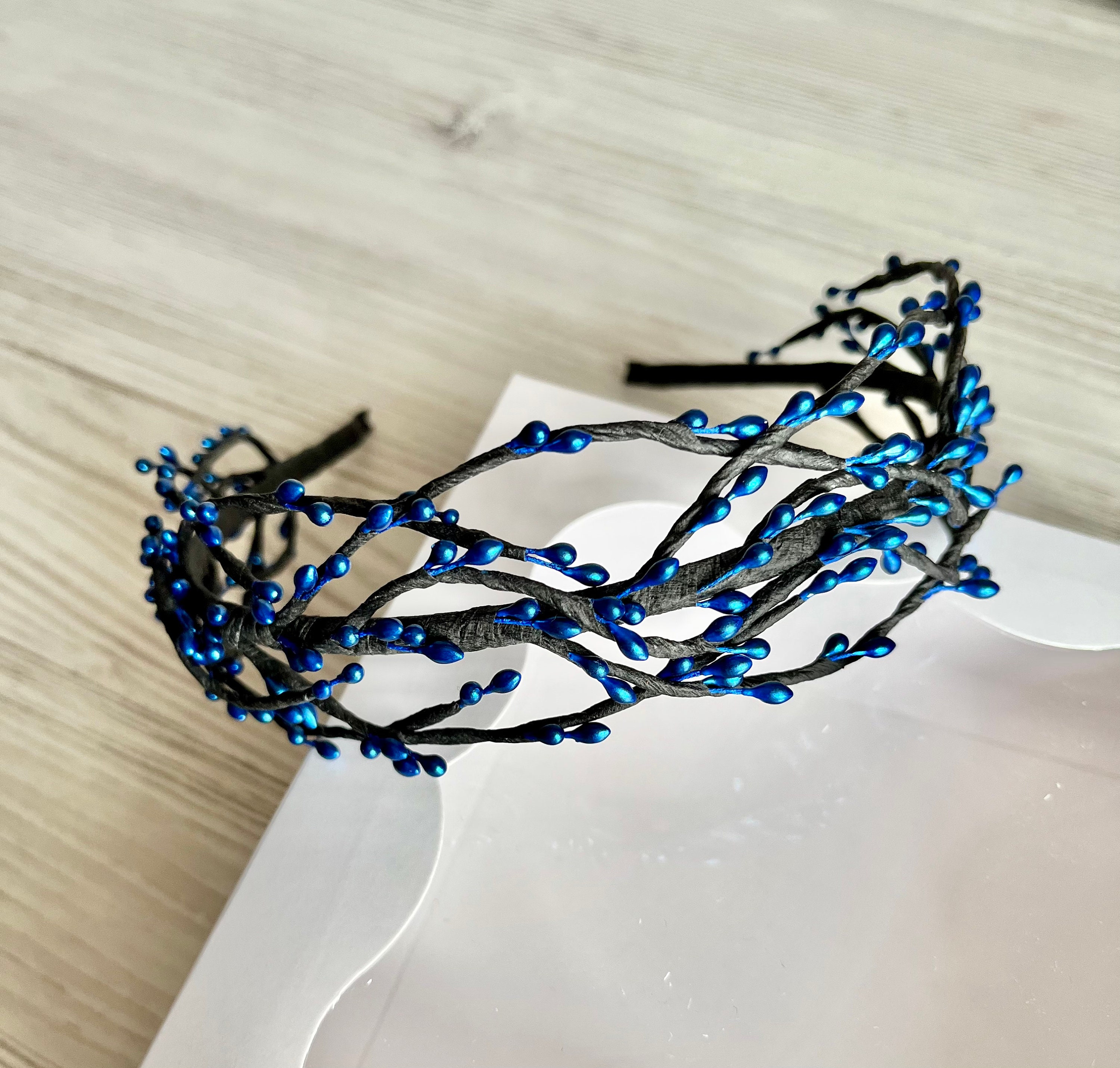 Navy Blue Flower Crown Elven Crown Dark Blue Twigs Crown - Etsy