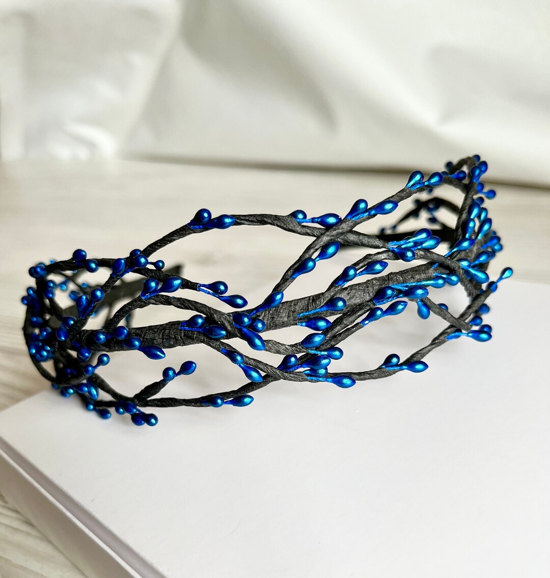 Navy Blue Flower Crown Elven Crown Dark Blue Twigs Crown - Etsy