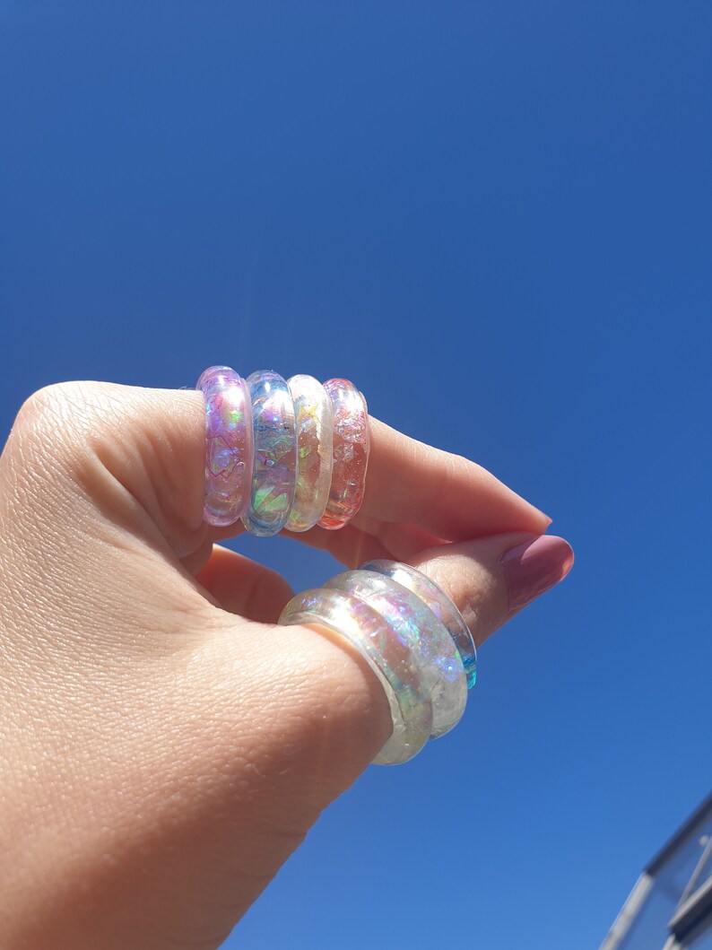 Iridescent Resin Rings - Etsy UK