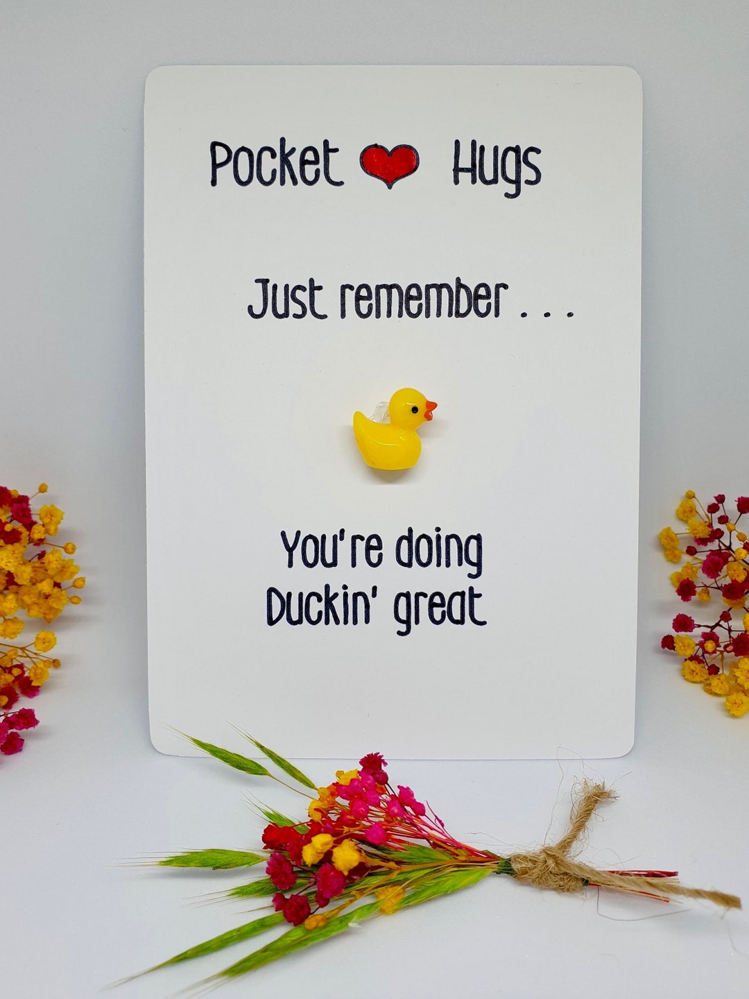 Miniature Duck Pocket Hugs Gift Card. Friend Gift, Thinking of You ...