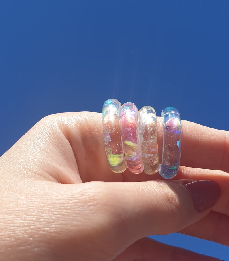 Iridescent Resin Rings - Etsy UK