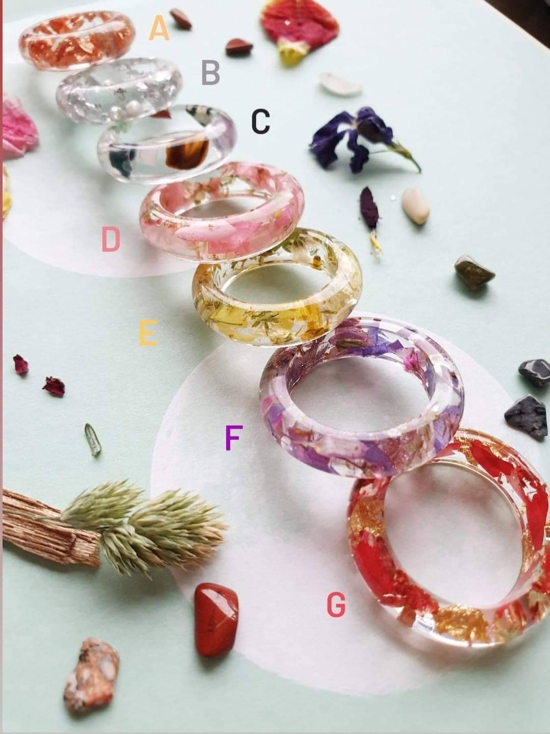 Dried Flower & Crystal Resin Rings | Real Flower Rings | Botanical ...