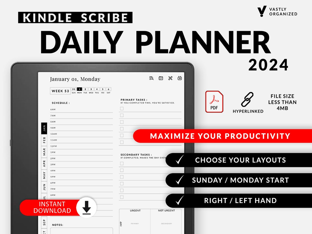 Kindle Scribe Daily Planner 2024, Kindle Scribe Template, Hyperlinked ...