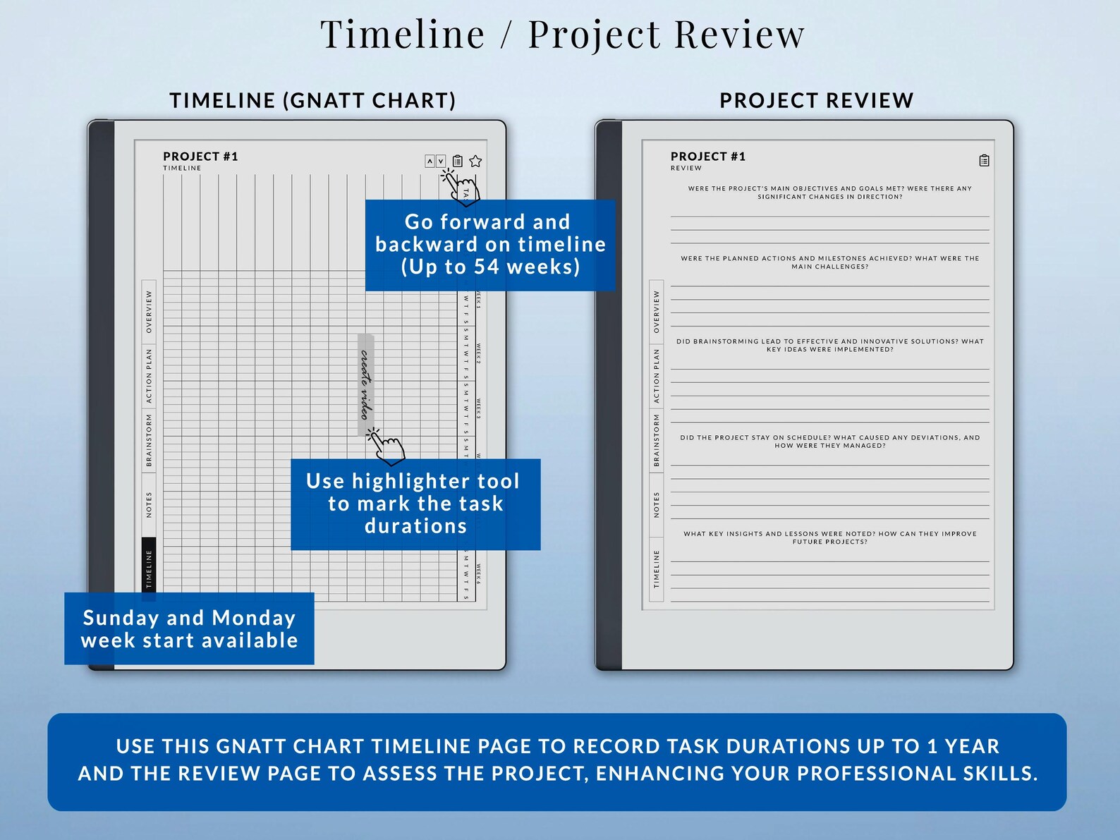 Project Planner Template for Remarkable 2 Tablets: 30 Project Entries ...