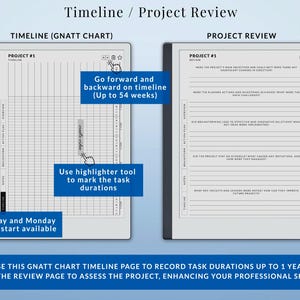 Project Planner Template for Remarkable 2 Tablets: 30 Project Entries ...
