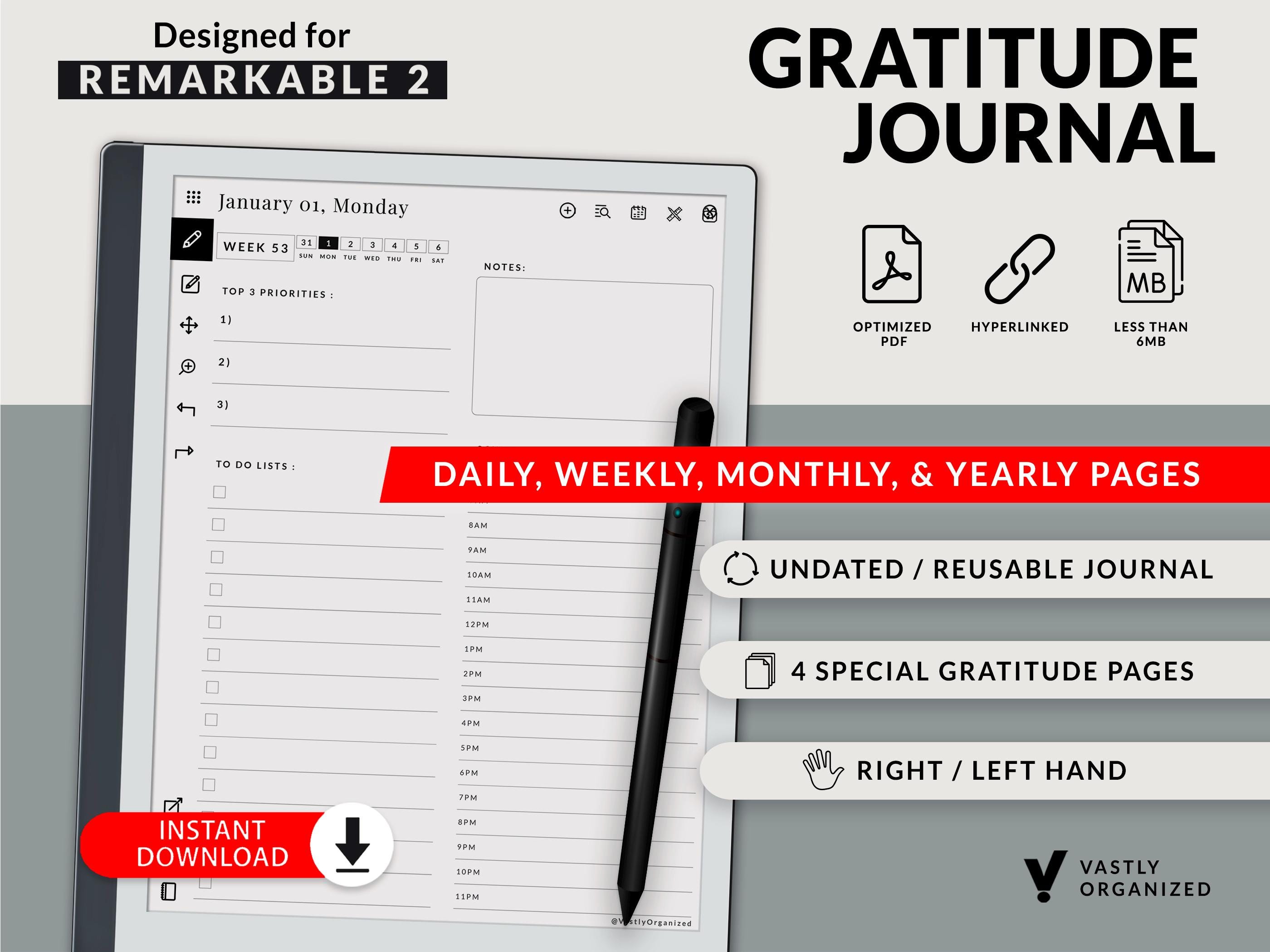 Gratitude Journal Template for Remarkable 2 Eink Tablets, Undated ...